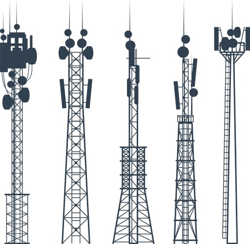 3d isometric flat set of telecom towers Royalty Free Vector