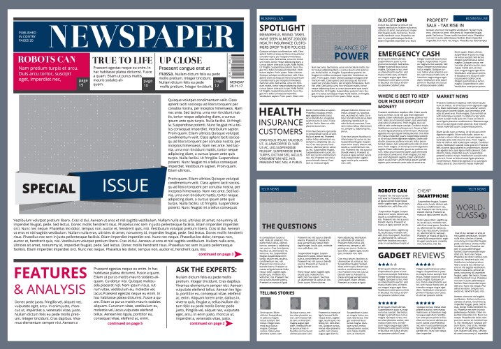 Newspaper layout news column articles newsprint Vector Image