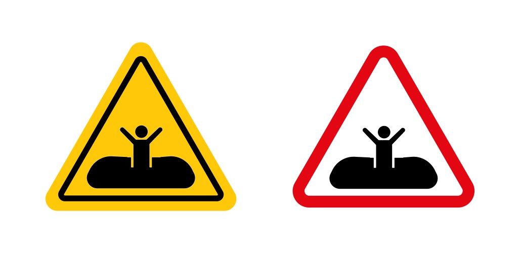Deep water warning sign icon set alert for areas Vector Image