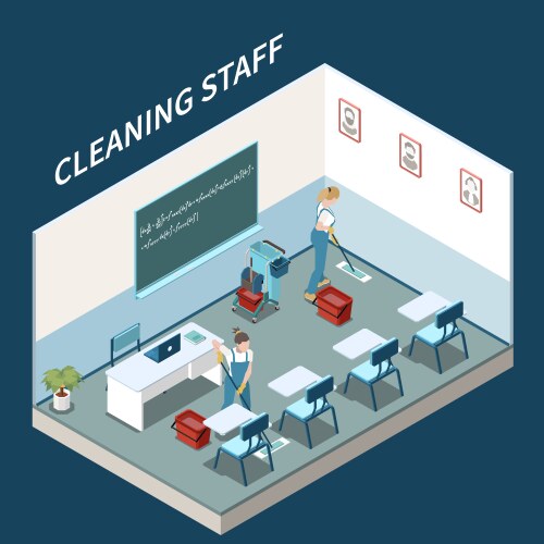 Student cleaning school hallway Royalty Free Vector Image