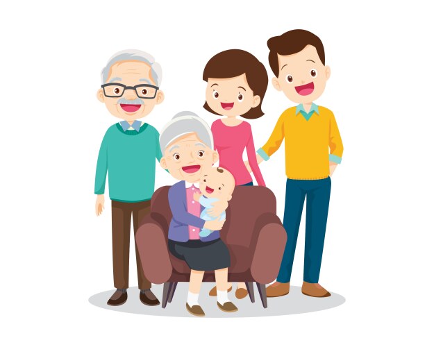 Big happy multi-generational family siblings Vector Image