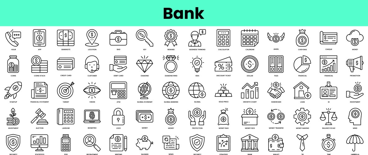 Set of banking icons linear style icon bundle Vector Image