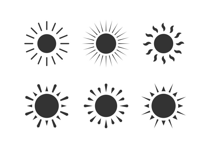 Modern sun icons set on white Royalty Free Vector Image