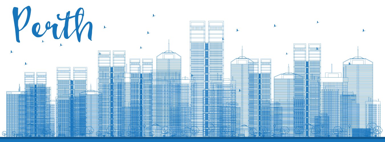 Outline perth skyline with blue buildings Vector Image
