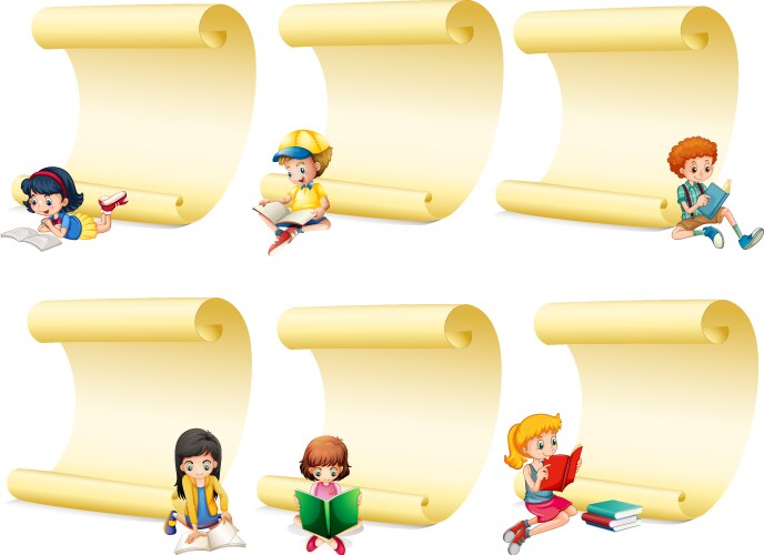 Paper template with boys reading books Royalty Free Vector