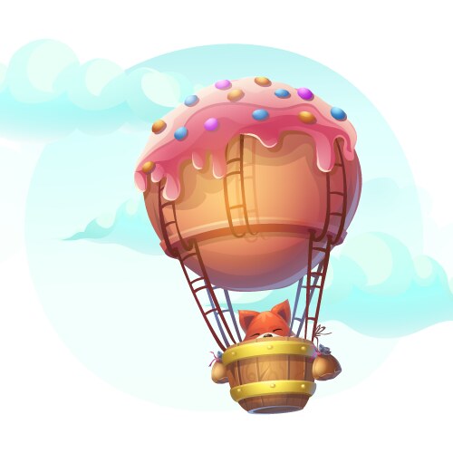Cute fox and air balloon Royalty Free Vector Image