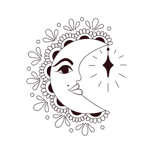 Crescent moon in boho tattoo style Royalty Free Vector Image