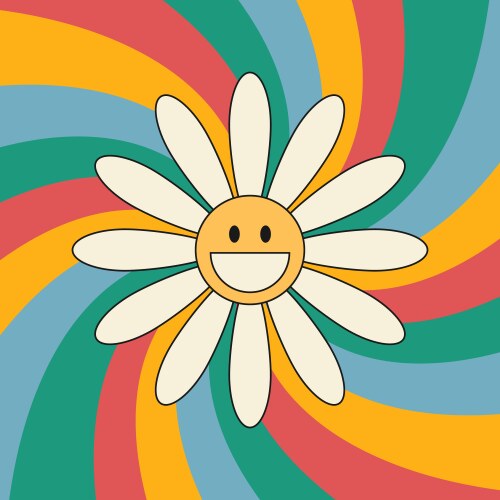 Groovy background with smiling daisy flower Vector Image