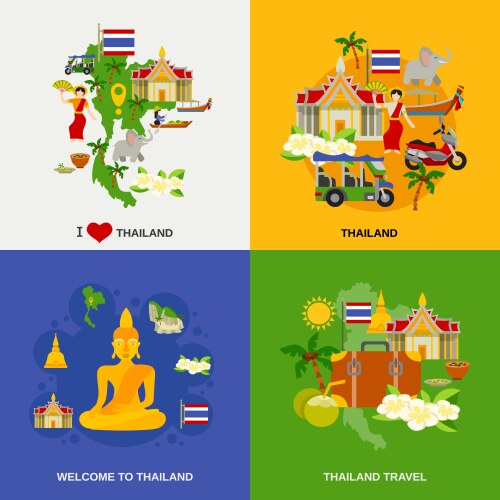 Thailand cartoon map with destinations elements Vector Image