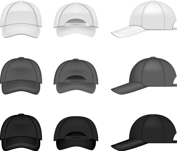 Baseball Caps Set - Front, Back, Side Views Vector Image