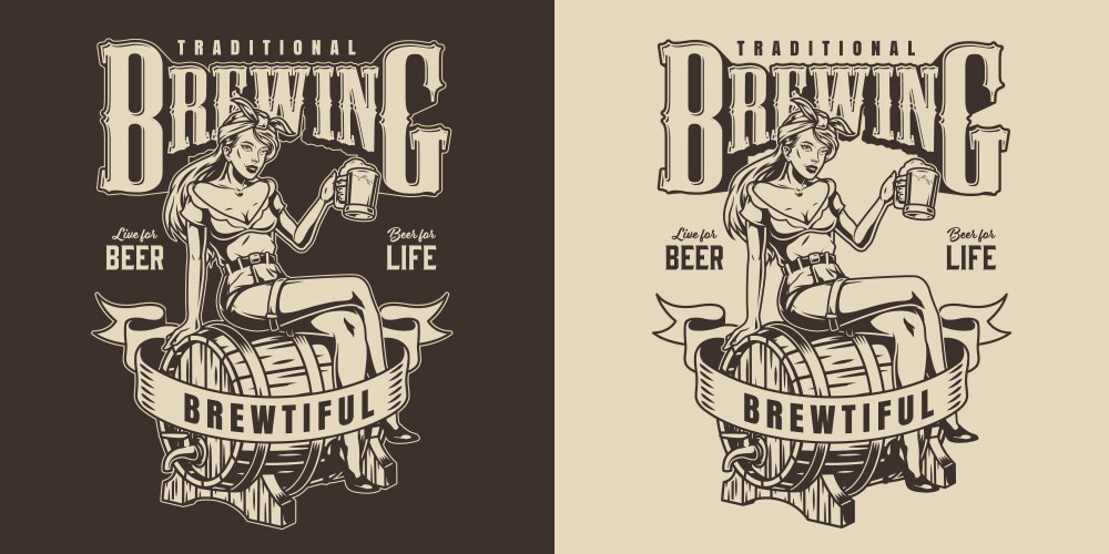 Pin up girl on beer wooden barrel Royalty Free Vector Image