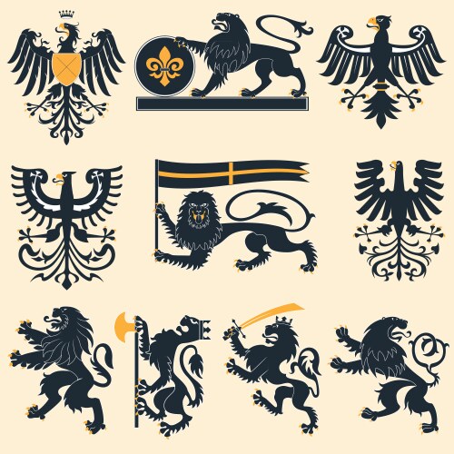 Black heraldic lion with sword Royalty Free Vector Image