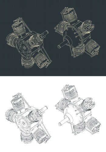 Radial engine blueprints Royalty Free Vector Image