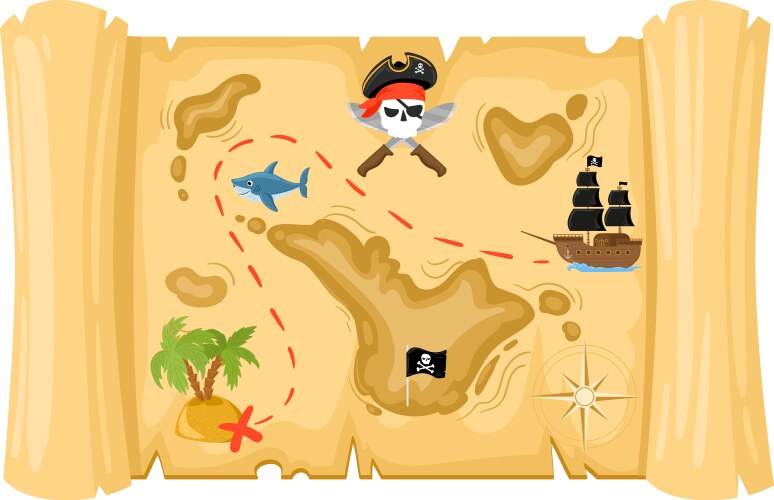 Cartoon pirate map old paper scrollvintage Vector Image