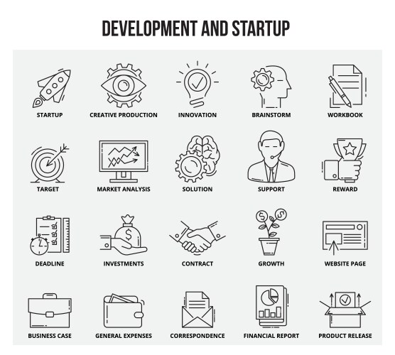 Set of economic development icons simple line art Vector Image