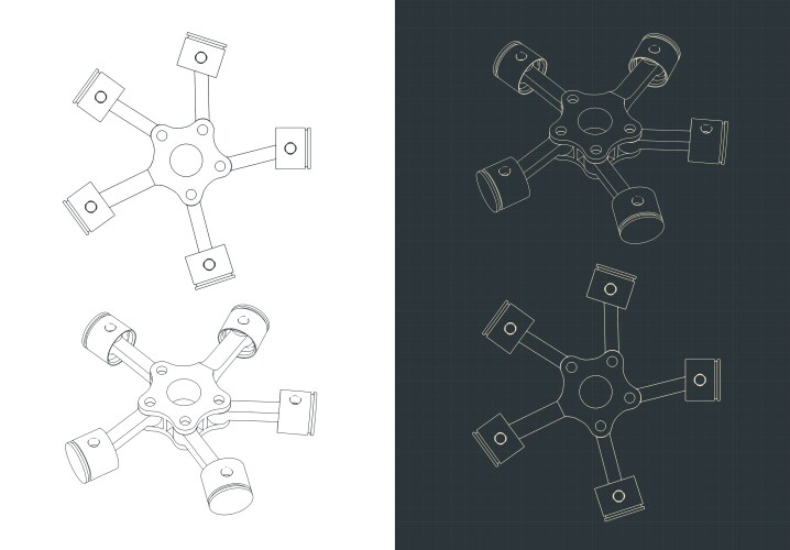 Radial engine blueprints Royalty Free Vector Image