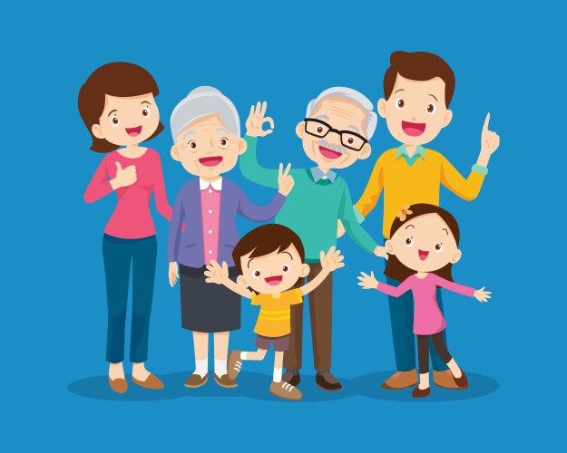 Big happy multi-generational family siblings Vector Image