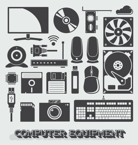 Computer parts and accessories icons Royalty Free Vector