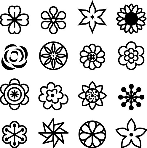 Outline flower icon set draw Royalty Free Vector Image
