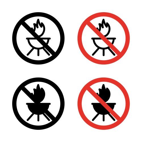 No barbecue with fire sign icon set ban on open Vector Image