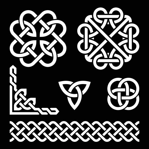 Irish celtic corners design set braided Royalty Free Vector