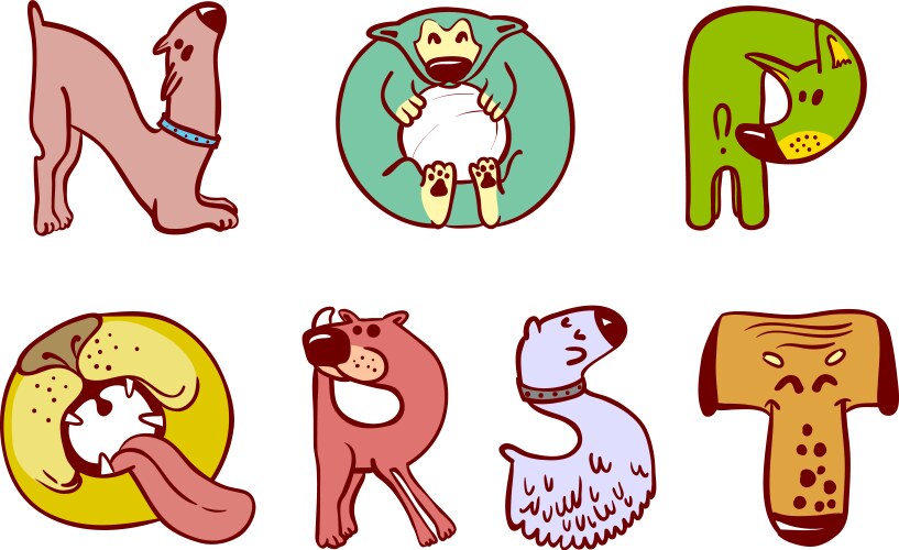 Cute Doodle Alphabet Dogs Royalty Free Vector Image