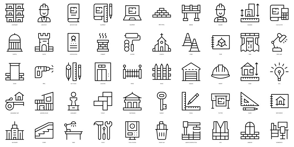 100 architecture icons Royalty Free Vector Image
