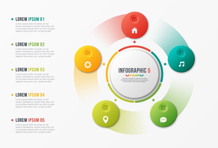 Circle chart infographic template with 5 options Vector Image