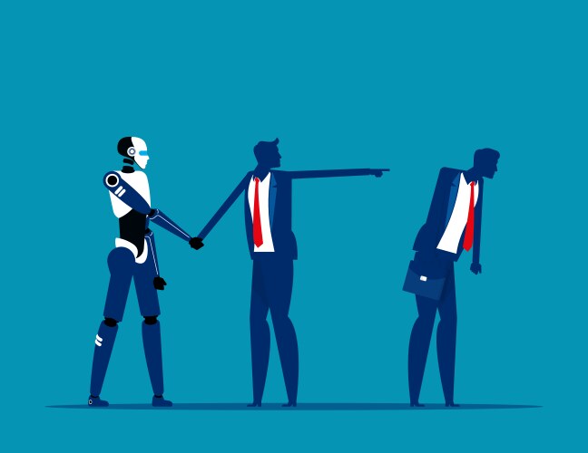 Robot Holding Human On Palm Modern Artificial Vector Image