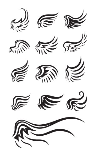 Colorful wings line set Royalty Free Vector Image