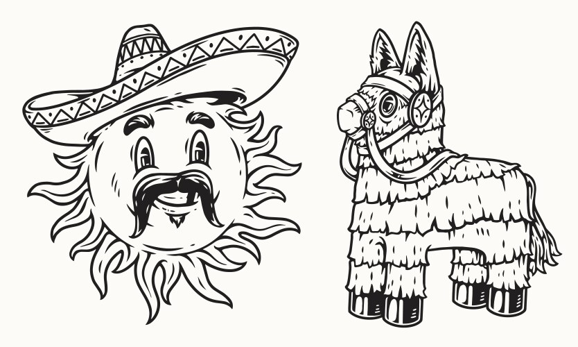 Mexican sun with ornamental flowers Royalty Free Vector