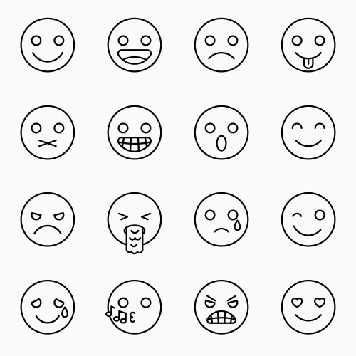 Set of outline emoticons emoji isolated Royalty Free Vector
