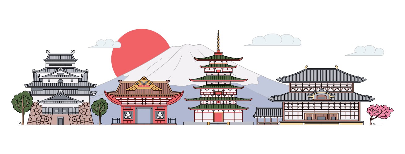 Flat design landscape of japan Royalty Free Vector Image