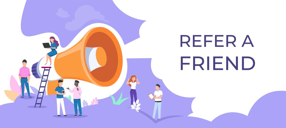 Refer a friend friendly smiling people group Vector Image