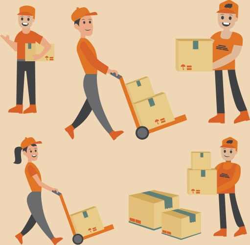 Red courier delivery collection Royalty Free Vector Image