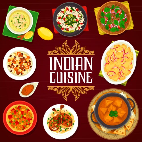 Indian cuisine menu cover authentic india dishes Vector Image