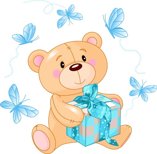 Teddy bear with pink gift Royalty Free Vector Image