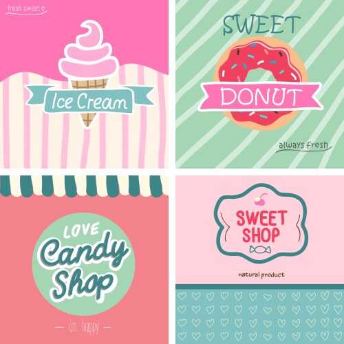 Love sweet shop logo with many sweets Royalty Free Vector