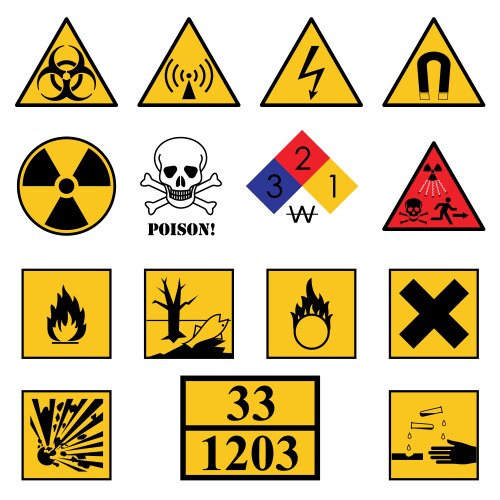 Danger warning sign and hazard symbols Royalty Free Vector