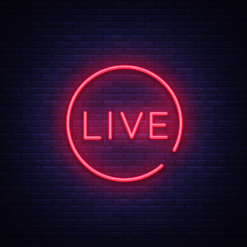 Neon sign live stream design element light banner Vector Image