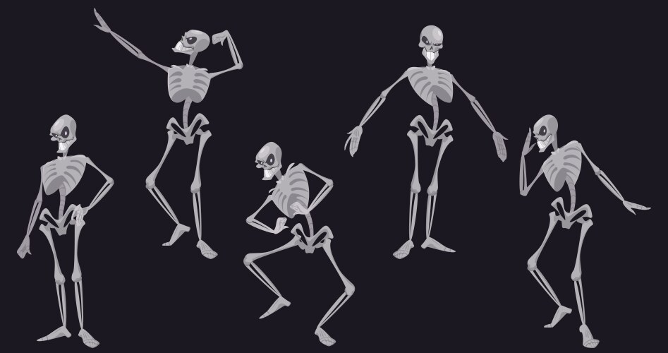 Human skeletons posing isolated over black Vector Image