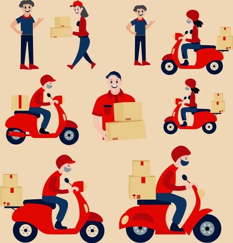 Red courier and delivery element collection Vector Image