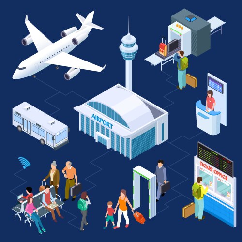 Airport isometric concept with passengers Vector Image