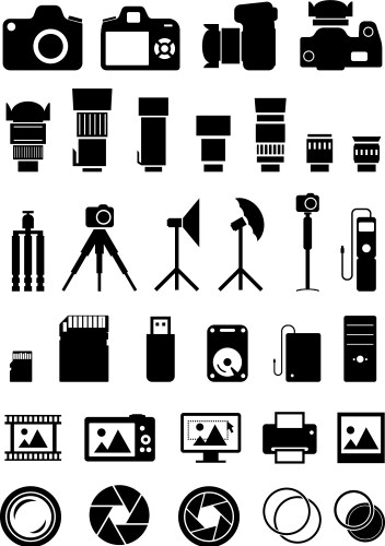 Set of camera and video icons eps 10 Royalty Free Vector