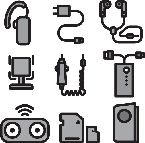 Mobile phone accessories icons Royalty Free Vector Image