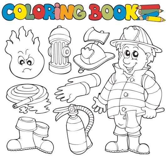 Firefighter Helmet Coloring Page – Royalty-Free Vector | VectorStock
