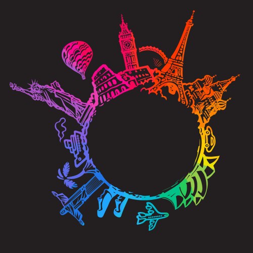 Famous world landmarks located around the globe Vector Image