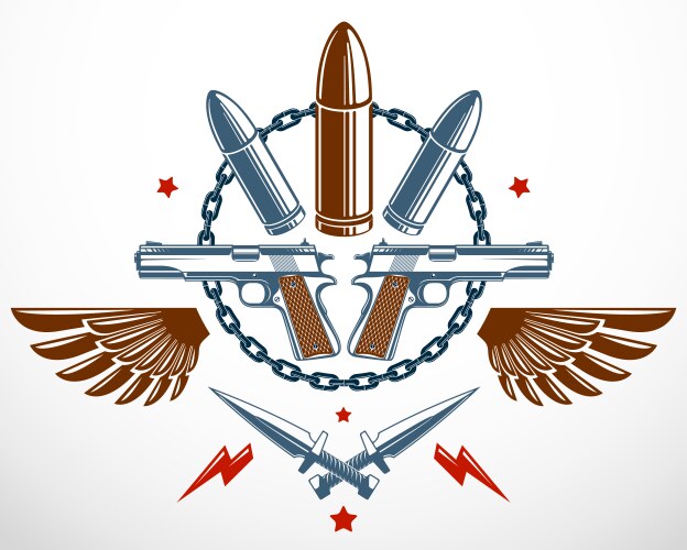 Revolution and war emblem with bullets guns Vector Image