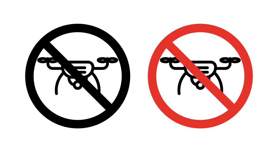 No fly drones sign icon set ban on drone flying Vector Image