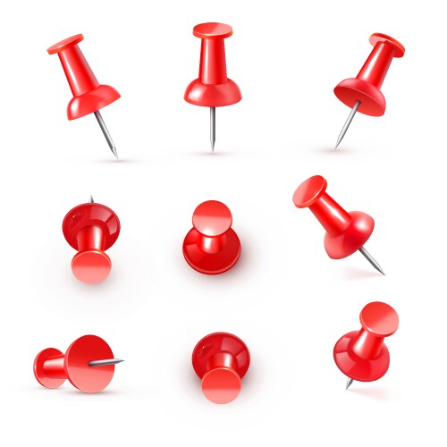 Red push pin 3d realistic paperclip Royalty Free Vector
